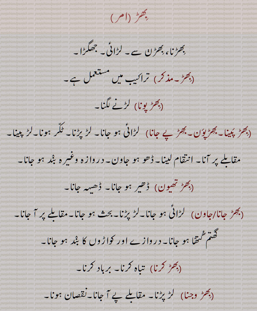 بِھڑ ,bhir,ਭਿੜ, meaning in Urdu,shahmukhi to urdu, English,